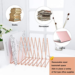 Urban Deco Triangle Desk Organizers Metal Wire Magazine Holder 10 Sections Decorative File Folder Organizer Vinyl Record Storage Office File Organizer For Desk - Rose Gold Magazine File Holder