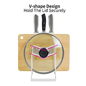 Qflushor Knife Block Holder, Pot Lid Organizer, Cutting Board Organizer, Cookware Bakeware Organizer for Kitchen Countertop, Cabinet, Pantry, Metal, White
