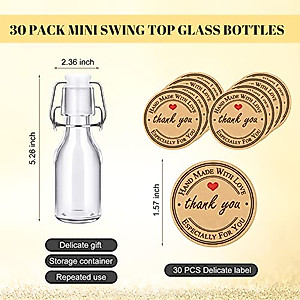 ZSMKJIAYE 30 PCS Mini Flip Top Glass Bottle with Stoppers Decorative Swing Top Bottles Small Glass Bottles with Lids Kraft Adhesive Round Stickers for Wedding Themed Party (4OZ/120 ml)