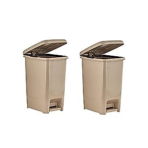Superio 2.5 Gal Slim Step On Pedal Plastic Trash Can, 2 Pack Waste Bin for Under Desk, Office, Bedroom, Bathroom- 10 Qt, Black (Beige)