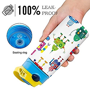 Thermos Cup 500Ml Color Robots Insulated Water Bottle With Straw For Sports And Travel 7.5x2.7 in