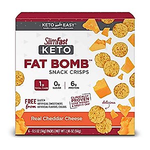 SlimFast Low Carb Snacks, Real Cheddar Cheese Crisps, Keto Friendly, with 6g of Protein, 6 Count Box (Packaging May Vary)