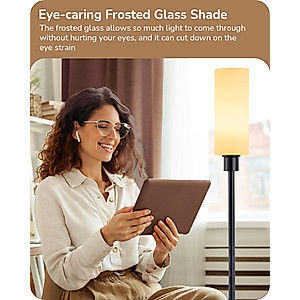 EDISHINE LED Corner Floor Lamp with Glass Lampshade, Modern Dimmable Reading Light with Remote, 65" Standing Tall Lamp for Living Room, Bedroom, Office, Bulb Included (Black)