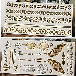 Temporary Tattoos,Metallic,5 Large Sheets Gold Silver Glitter, by WffDirect,80+ Color Flash Fake Waterproof Tattoo Stickers-For Adults or Kids