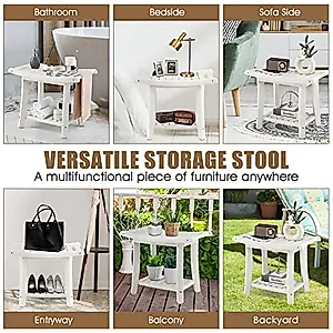 COSTWAY Shower Bench for Inside Shower, Waterproof Shower Seat Stool with Storage Shelf for Shaving Legs and SPA, Bath Shower Chair for Seniors Adults Disabled (Creamy White)