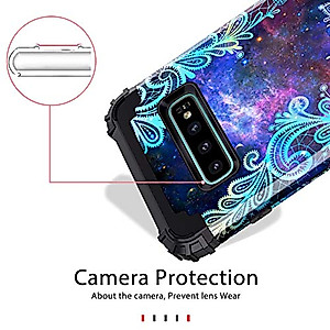 Casetego Compatible with Galaxy S10 Case,Floral Three Layer Heavy Duty Hybrid Sturdy Shockproof Full Body Protective Cover Case for Samsung Galaxy S10,Mandala