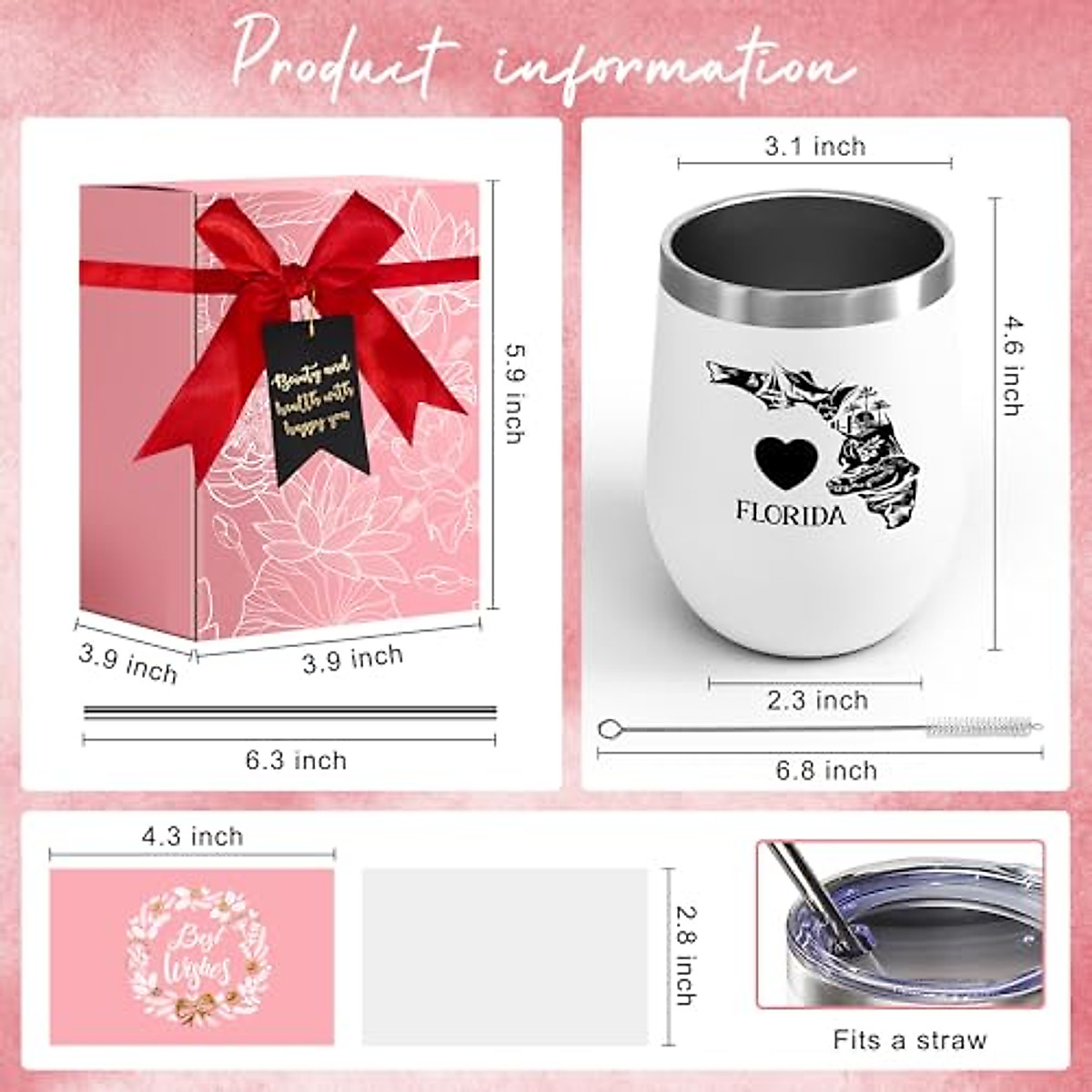 Customized Florida Gift,Florida Coffee Mug 12oz Wine with Lid 18/8 Stainless Steel Cup,Unique Oliday Travel Supplies