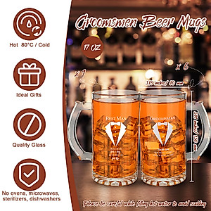 Nuanchu Set of 7 Groomsman Proposal Gifts Best Man Gift Groomsmen Beer Glass Set with Tuxedo Groomsman Glasses Will You Be My Groomsman Cards Tissue Paper for Bachelor Party(Beer Mugs, 17 oz)
