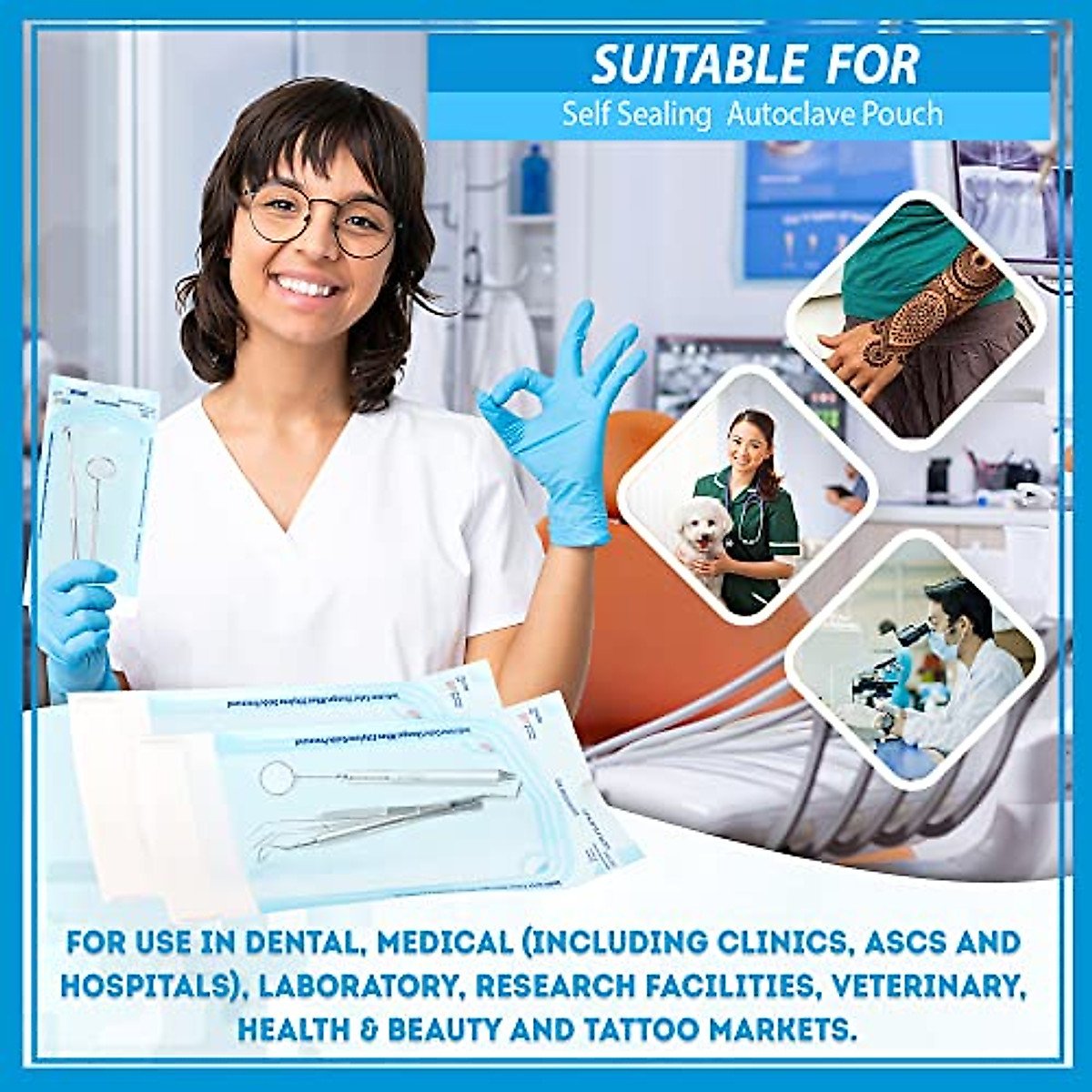 200 3.5" x 5.25" Sterilization Pouch Self Sealing Autoclave Bags for Dental, Tattoo Nail Art Instruments