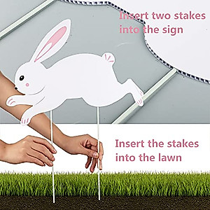 Set of 9 Easter Bunny Yard Signs Bunny Garden Lawn Signs Easter Plastic Outdoor Yard Signs White Rabbits Yard Decoration with Stakes for Easter Party Supplies Photo Props Patio Walkway
