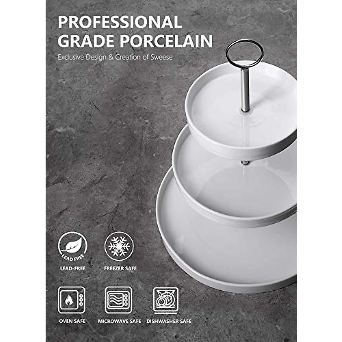 Sweese 734.101 3-Tier Porcelain Cupcake Stand, Tiered Dessert Stand, Cake Stand - White Porcelain Round Plates for Tea Party Wedding Baby Shower Buffet Server