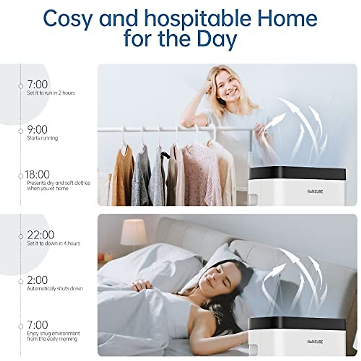 HUMSURE Dehumidifier 30 Pint 1,500 Sq. Ft, Basement Bathroom Bedroom Dehumidifier With Drain Hose, Medium To Large Home And Basement Dehumidifier, Smart Humidity Control Dehumidifier With 24 Hour Dry Timer, IONIZER, Auto Defrost (1,500 Sq. Ft)