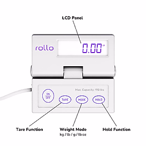 Rollo Shipping Scale for Packages - Digital Shipping Postal Scale (110 Lb Max) - Hold and Tare Functions - Includes AC Adapter and 2X AAA Batteries