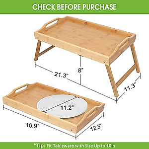 Bed Tray Bamboo Breakfast Food Tray with Folding Legs Kitchen Platters Serving Tray for Bed TV Table Desk Laptop Computer Snack Tray (White Beige, Large)