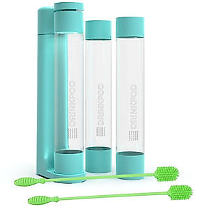 Fizzpod Home Soda Maker Sparkling Water Carbonator With 3 Bottles and 2 Bottle Brushes (Aruba Blue)
