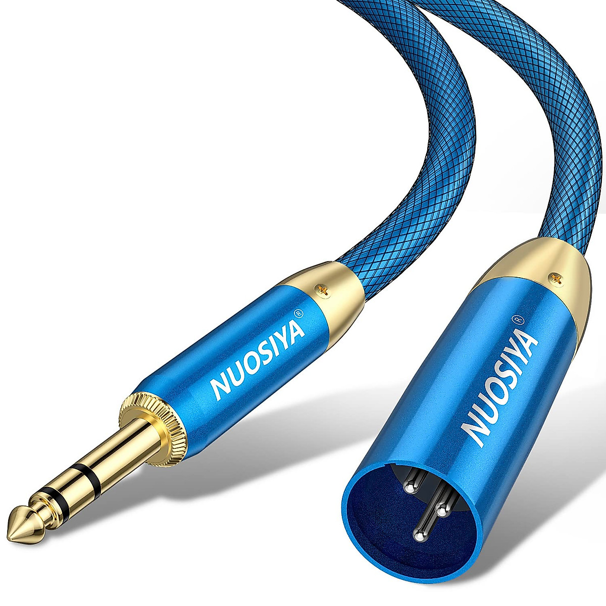 NUOSIYA XLR Male to 1/4 (6.35mm) TRS Cables 6ft 2-Pack, Nylon Braided Balanced TRS to XLR Male Gold Plated Speaker Cord Quarter Inch Jack Signal Interconnect Wire for Microphone, Mixer, Amplifier