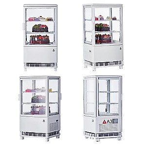 GarveeTech Commercial Refrigerator Display Case 2.1 Cu.FT, Countertop Display Refrigerator, Two Glass Door Display Fridge with LED Lighting, Adjustable Shelves, Double-Layered Glass