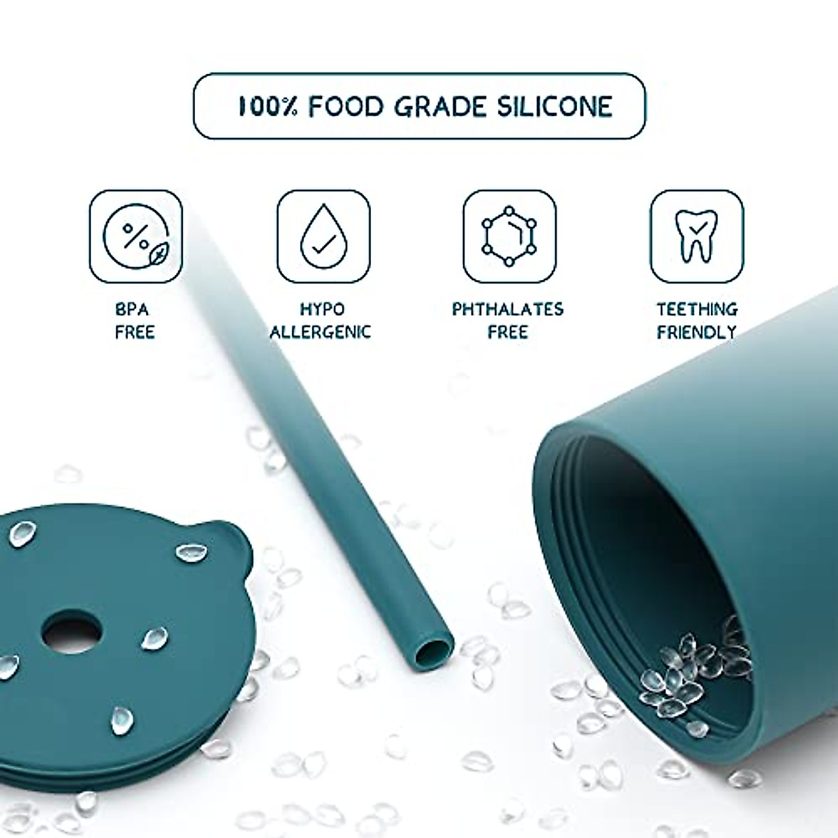 JOYIT Baby and Toddler Silicone Straw Cup 6 oz | Training and Learning Open Cup for Baby Independent Drinking | Promotes Fine Motor Skills | with a Nonspill Lid and Silicone Straw (Ocean Blue)