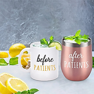 Lifecapido Before Patients After Patients Set, Nurse Week Appreciation Gifts for Nurse Practitioner Doctor Hygienist Physician Dentist Women, 11oz Coffee Mug and 12oz Stainless Steel Wine Tumbler Set