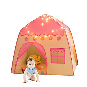 Rettebovon Princess Tent for Girls Girls Play Tent with Star Lights Kids Tents and Playhouses Kids Playhouse Girls Toys Indoor and Outdoor Princess Castle Play Tent for Kids Girls Gift