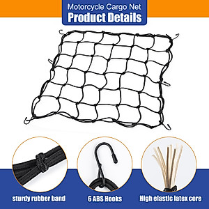 Amiss 15"x15" Elastic Motorcycle Cargo Net, Heavy Duty Bungee Net with 6 Adjustable Plastic Hooks, Luggage Thicken Netting with 2"x2" Small Mesh, Fit for Trailer, SUV, Motorcycle, ATV, Bike - Black
