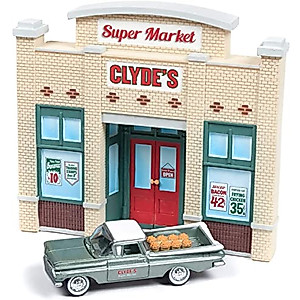 1959 Chevy El Camino Pickup Truck Green and Resin Store Front Facade Weekly Manager Specials Diorama 1/64 Diecast Model by Johnny Lightning JLDR003-ELCAM