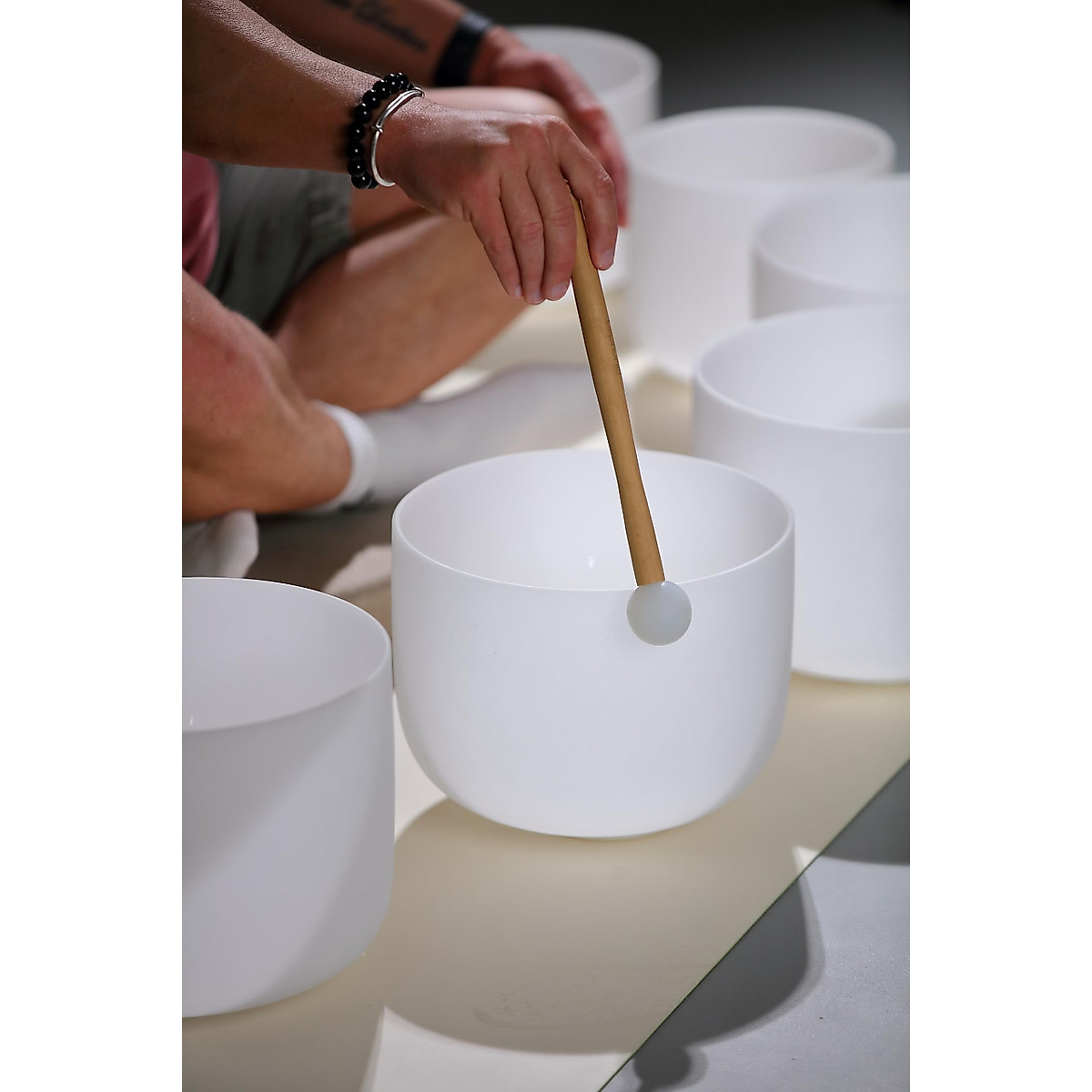 TOPFUND Crystal Singing Bowl Hard Rubber Mallet with Suede Bundle Pocket