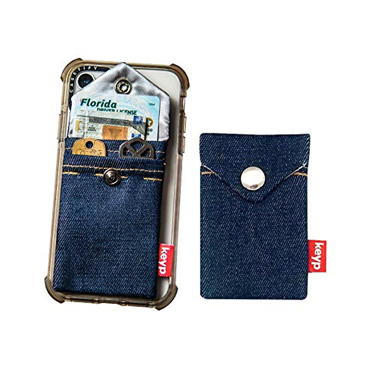Keyp Card Holder for Back of Phone - Credit Card Holder for Cell Phone - Convenient Phone Card Holder Stick On for Keys, Cards & Cash - Stick On Wallet for Cell Phone (Blue Denim)