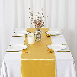 Set of 5 Satin Table Runners Gold 12x108 inch Table Runner for Party Wedding Reception Banquet Decoration Bright Silk Smooth Fabric Spring Party Chair Sashes