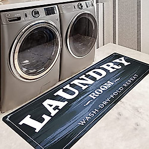 USTIDE 20X59 Non Skid Laundry Room Rug Runner, Black White Stain Resistant Laundry Room Mat Waterproof Floor Mat for Laundry Room Washroom Bathroom