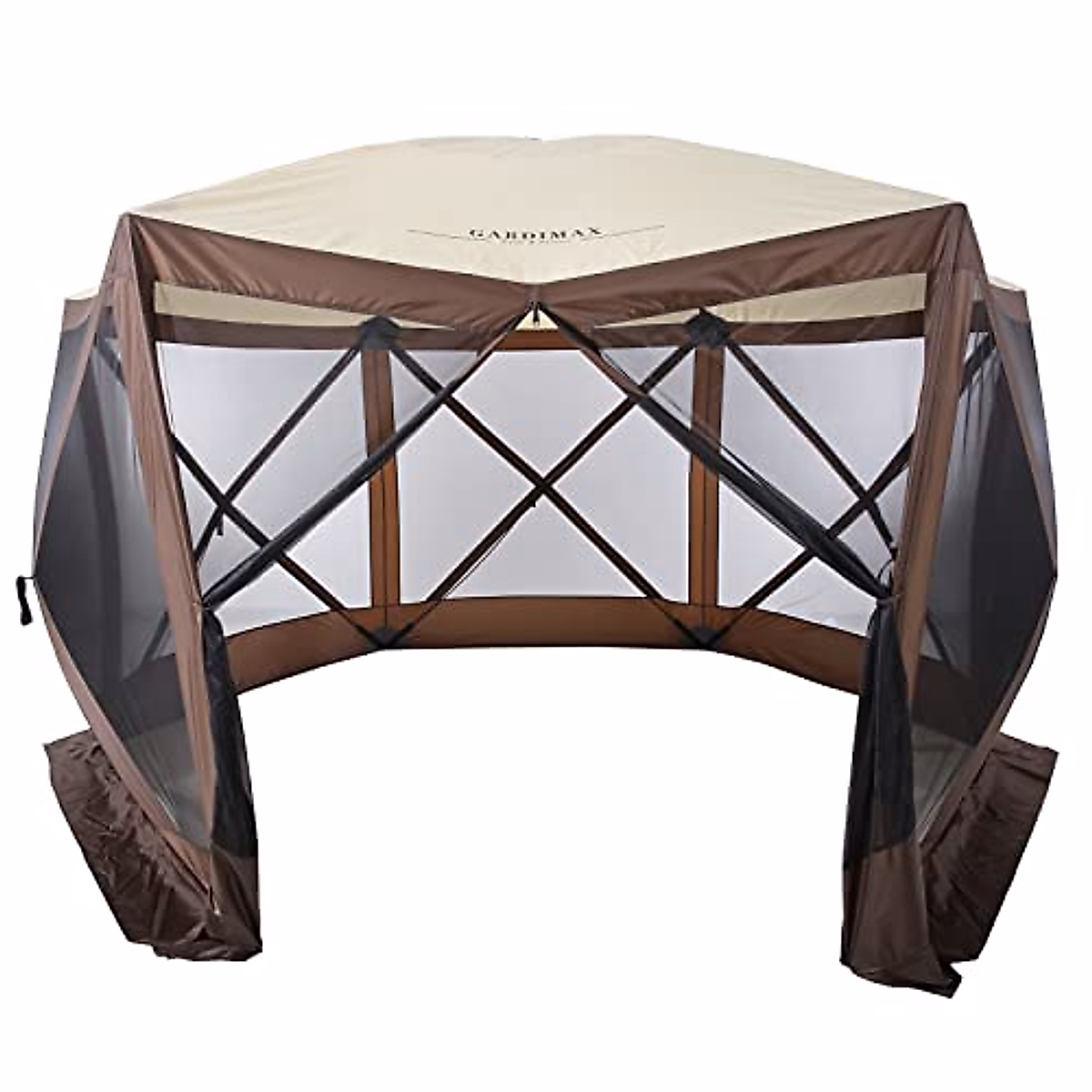 Gardimax Pop Up Instant 12'x12' 6 Sided Gazebo Screen House for Camping 8-10 Person, for Backyard, Camping, Outdoor, Coffee