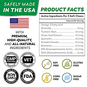 StrellaLab Dog Allergy Relief & Anti Itch Support Chews w/Omega 3: Real Ingredients, Real Taste! Skin & Coat Immune Supplement w/Fish Oil, Pumpkin & Enzymes — Developed by Experts - Made in USA -180Ct