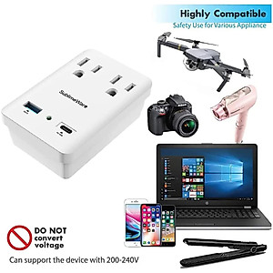 2000 W Travel Adapter Kit w/ 2 USB Ports & Outlets - International Power Adapter Plug Europe US UK Adaptor - 220-110V Adapter - Smart 2.4 A USB Electrical Charger Dual Voltage Device Sublimeware