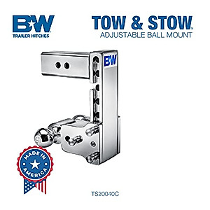 B&W Trailer Hitches Chrome Tow & Stow Adjustable Trailer Hitch Ball Mount - Fits 2.5" Receiver, Dual Ball (2" x 2-5/16"), 7" Drop, 14,500 GTW - TS20040C