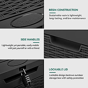 YITAHOME 32 Gallon Rattan Deck Box, Indoor Outdoor Storage Box for Patio Furniture, Pool Accessories, Cushions, Garden Tools, Sports Equipment, Waterproof Resin with Lockable Lid and Side Handles (Black)