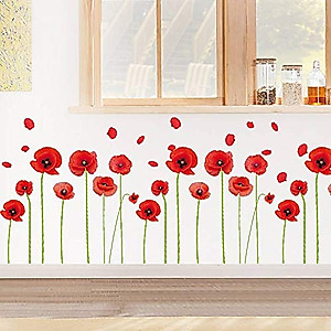 Esmee DIY Red Poppies Beautiful Flowers Vines Stick Wall Decals, Living Room Bedroom Children Room Nursery