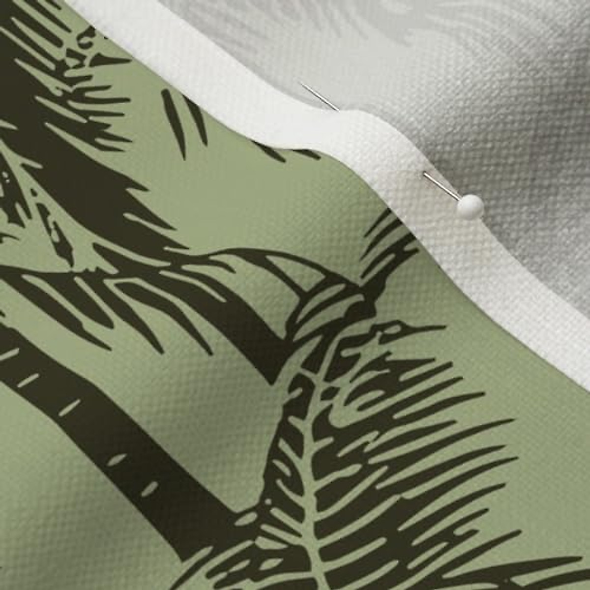 Spoonflower Fabric - Boho Tropical Resort Chic Palm Tree Monochrome Beach Green Modern Printed on Performance Linen Fabric by The Yard - High-end Upholstery Linen Fabric Look
