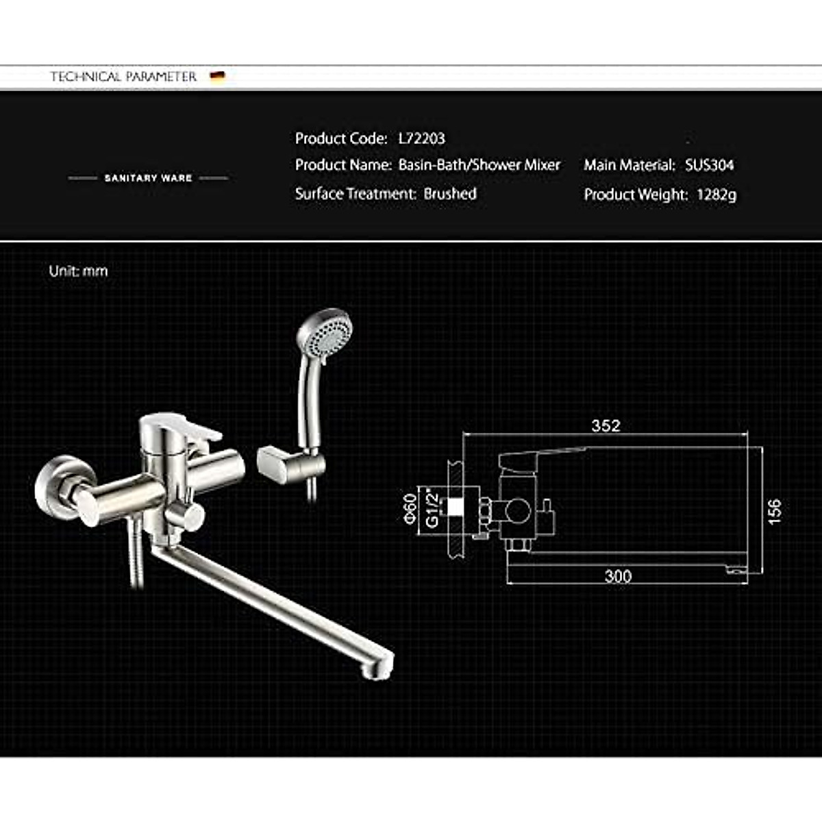 TECKI Kitchen Taps Bath Shower Faucets Set Bathtub Faucet Water Mixer Crane Tap With Hand Shower Stainless Steel Bathroom Faucets