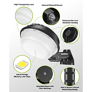 100W LED Flood Lights Dusk to Dawn Outdoor Lighting with Photocell, 15000LM Dimmable 100W/75W/50W LED Barn Light, 5000K, IP65 Waterproof LED Security Lights Area for Yard/Farmhouse/Garage/Porch/Street