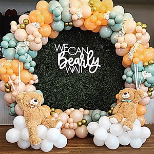 We Can Bearly Wait Sign - Adorable Teddy Bear Baby Shower Decoration Wooden Backdrop for Gender Reveal Party, Baby’s 1st Birthday, and Nursery Decor