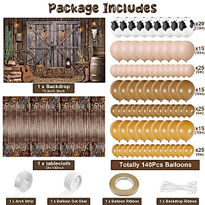 Partydream 142Pcs Western Cowboy Party Decorations Cowboy Party Supplies, 140Pc Cowboy Balloons 1Pc Cowboy Backdrop 1Pc Cowboy Tablecloth for Western Theme Birthday Party Baby Shower