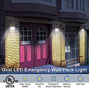 LED Emergency Wall Pack Light with Battery Backup and Photocell,Self Test Diagnostics Commercial Outdoor Aluminum Wall Pack Emergency Light, 12W 120-277V AC, IP65 Waterproof UL Listed(6-Pack)