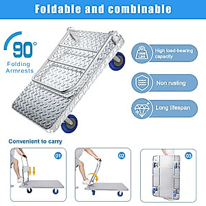 36" L x24 W Platform Truck Steel Foldable Push Cart,2000 LBS Capacity Heavy-Duty Moving Platform Trucks Hand Cart for Groceries, Warehouse Transport with 5’ Nylon Casters