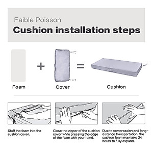 Faible Poisson Outdoor Bench Cushion and Replacement Cover, 42 x 18 Inch Waterproof Porch Swing Cushions with Handle and Anti-Slip Straps for Garden Patio Furniture