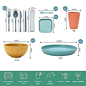 Wheat Straw Dinnerware Sets, kids Dinnerware Set,Unbreakable Microwave Dishwasher Safe Tableware Lightweight Bowls, Cups, Plates Set Reusable Dinner Plates Bowls Set
