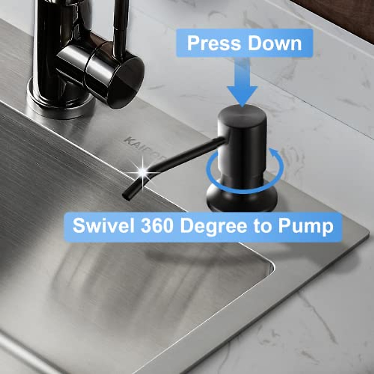 Dish Soap Dispenser for Kitchen Sink Built in Soap Dispenser Stainless Steel Soap Pump with 47" Extension Tube and 300ml Bottle Matte (Black)