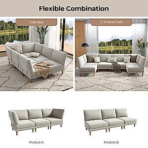COPIAE 122” Modular Sectional Sofa, 6 Seat Oversized Sectional Couch with Chaise, Modern U Shaped Couch Set with Metal Frame& Wooden Legs, Performance Fabric Sleeper Sectional Sofas for Living Room