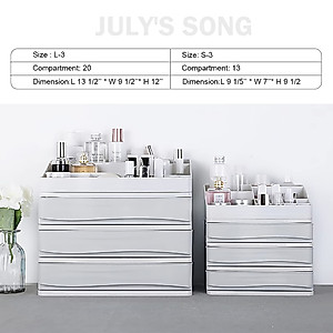 JULY'S SONG Makeup Organizer with Drawers Tray for Cosmetic Storage, Bathroom Countertop Make up Organizers Display Box for Brushes Lipstick Nail