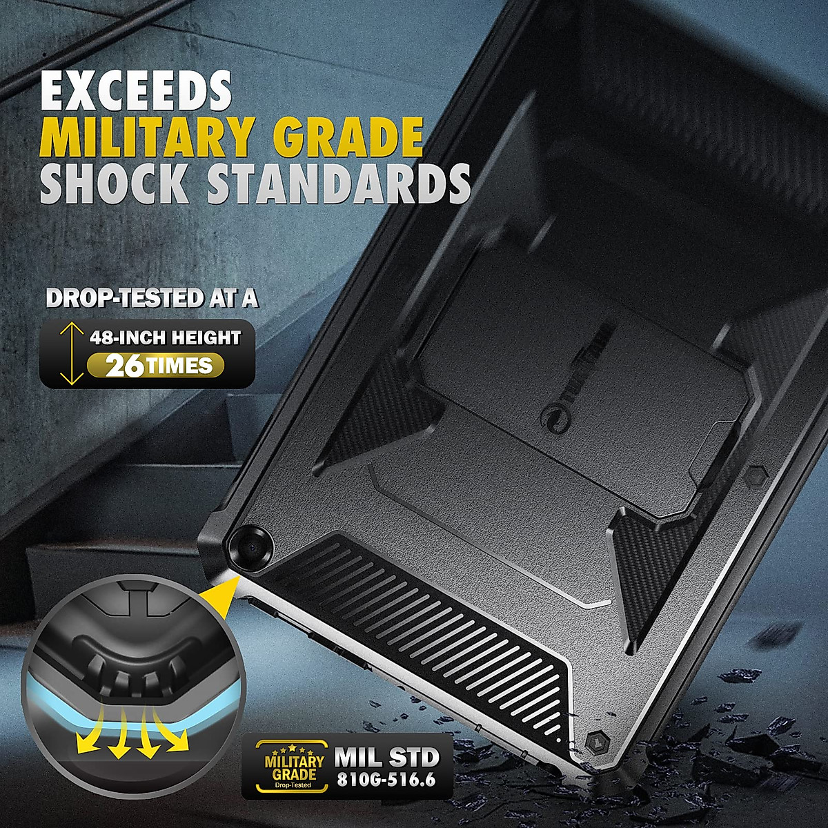 Fintie Case for Amazon Fire HD 8 & Fire HD 8 Plus Tablet (12th Generation, 2024/2022 Release) -[Tuatara] Rugged Unibody Hybrid Bumper Shockproof Kickstand Cover with Built-in Screen Protector, Black