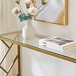 Console Table,Narrow Sofa Table,Glass Console Table Mirrored Console Table Entryway Hallway Table with Golden Metal Frame and Adjustable Feet,Entrance Table for Living Room,Foyer 41.7x11.8x30.7 inch